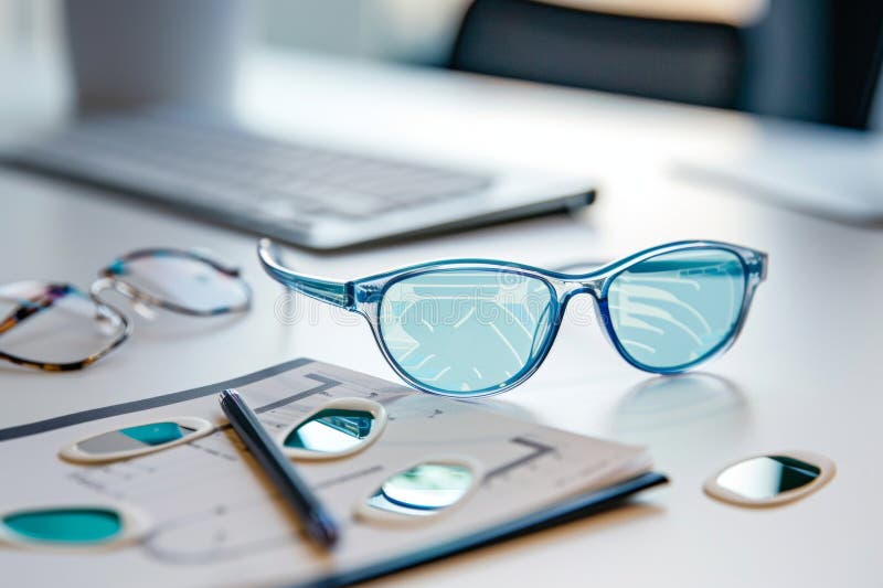 Glasses on an Eye Test Chart with a Laptop, Vision Care, Optometry ...