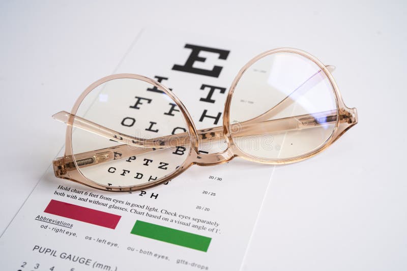 Glasses on Eye Testing Exam Chart To Check Eyesight Accuracy of Reading ...