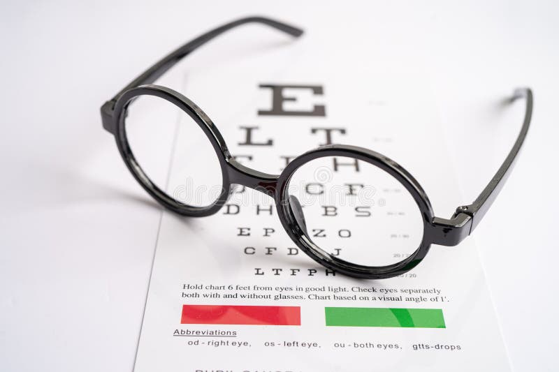 Glasses on Eye Testing Exam Chart To Check Eyesight Accuracy of Reading ...