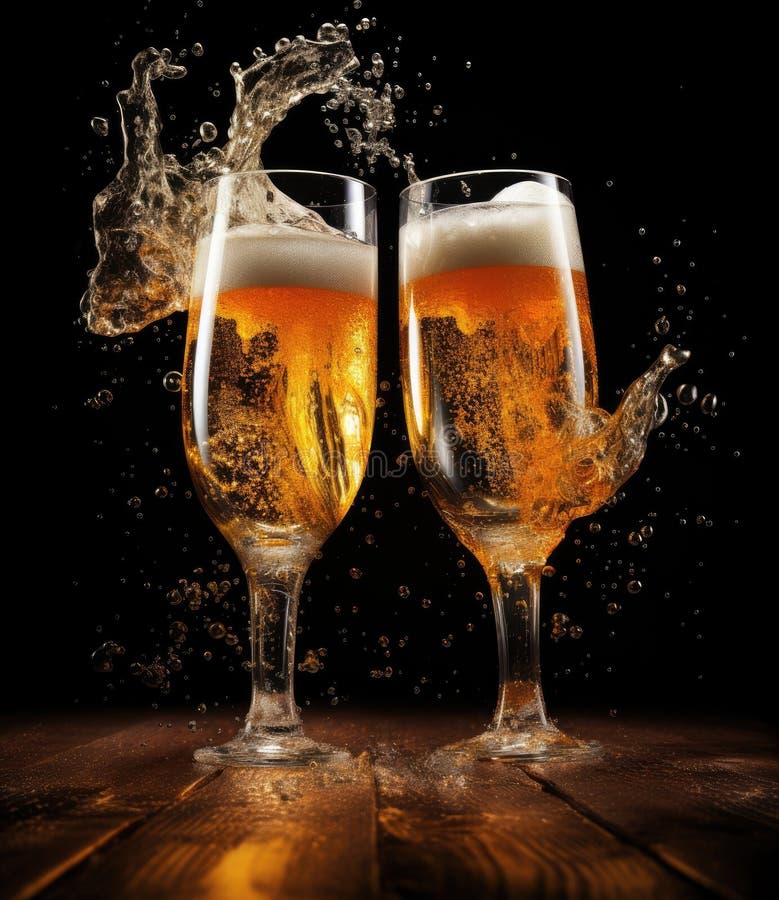 Glasses Filled with Beer and Splash Stock Image - Image of white, gold ...