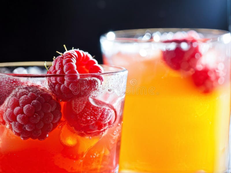 Glasses of Fresh Raspberry Cocktail with Raspberries Stock Illustration ...