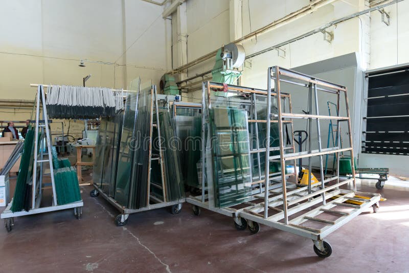 Glasses in Industrial Glass Processing Workshop Stock Image - Image of ...
