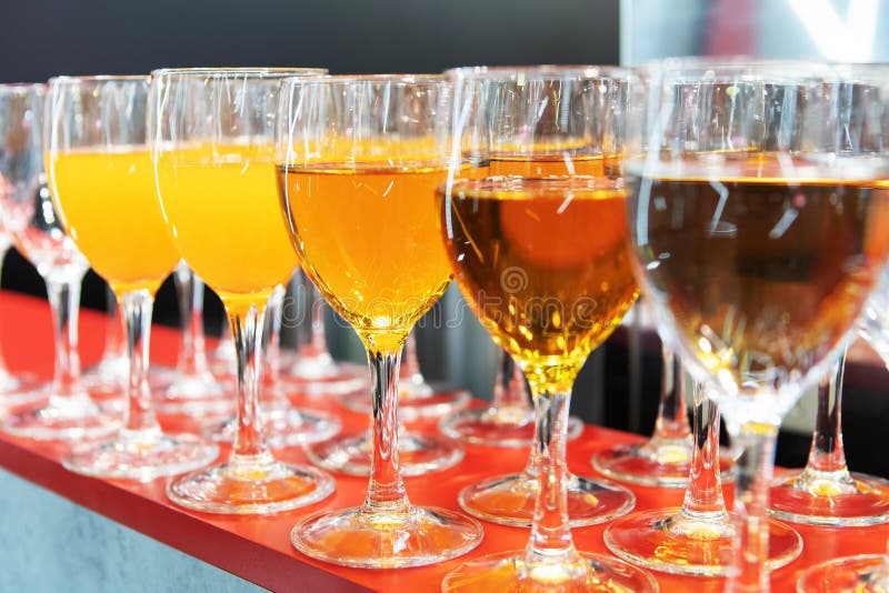 Glasses With Juice On The Table Various Types Of Soft Drinks Stock Image Image Of Bright