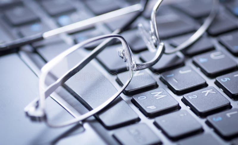 Glasses on a keyboard stock image. Image of relax, business - 33596469