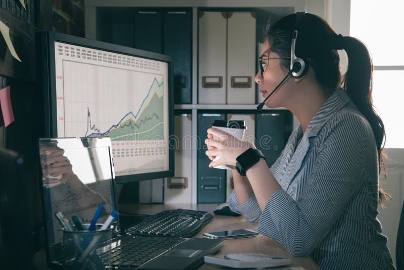 Glasses Lady in Suit Sitting in Front of the Computer Stock Image ...
