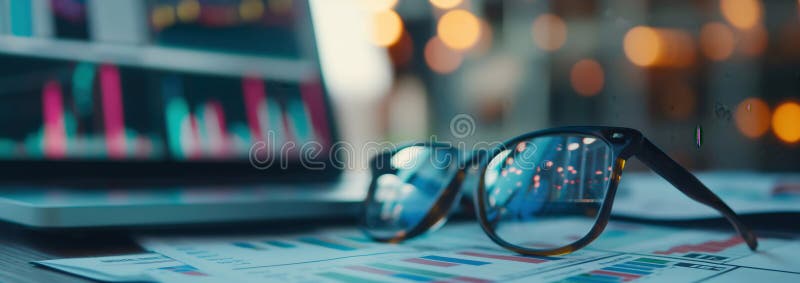 A Glasses, Laptop and Several Sheets of Accounting Reports on the Work ...