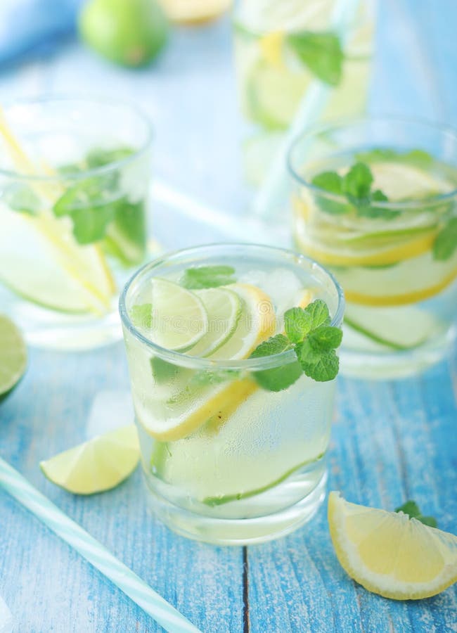 Glasses with Lemon and Lime Lemonade Stock Photo - Image of cocktail ...