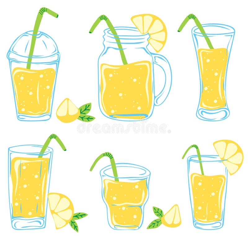 Glasses of Lemonade with Lemon Slices. Set of Summer Drinks Stock ...