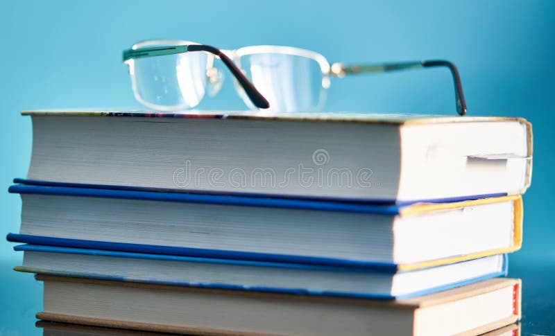 Glasses Lie on a Stack of Books, Science Stock Photo - Image of science ...