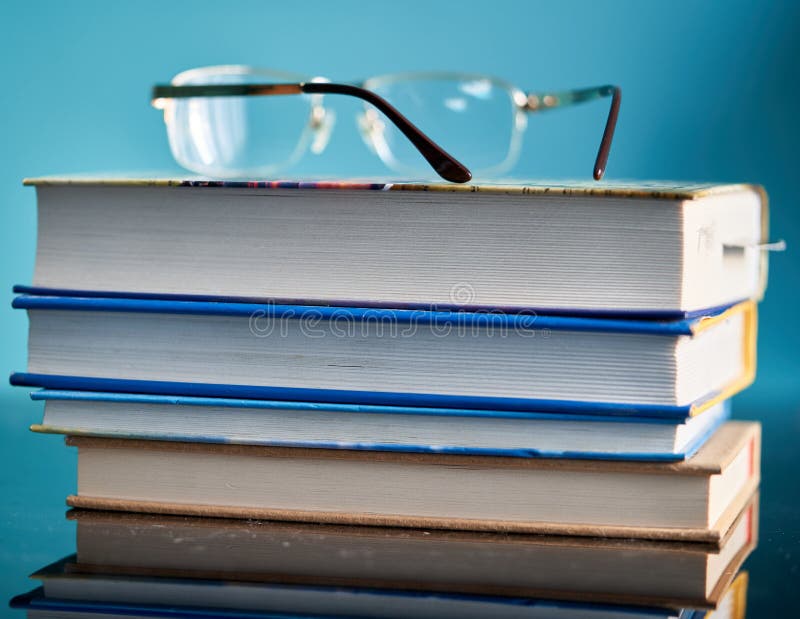 Glasses Lie on a Stack of Books, Study and at School Stock Image ...