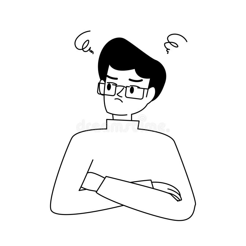 Glasses Man is Thinking with His Arms Folded Across His Chest Stock ...