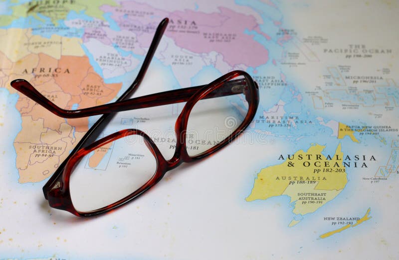 Glasses on map stock image. Image of geography, glasses - 23564733