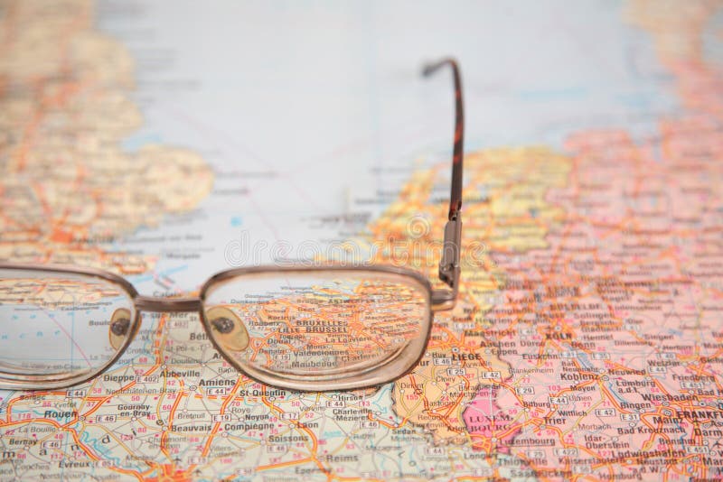 Glasses on map stock photo. Image of study, culture, explore - 4387692