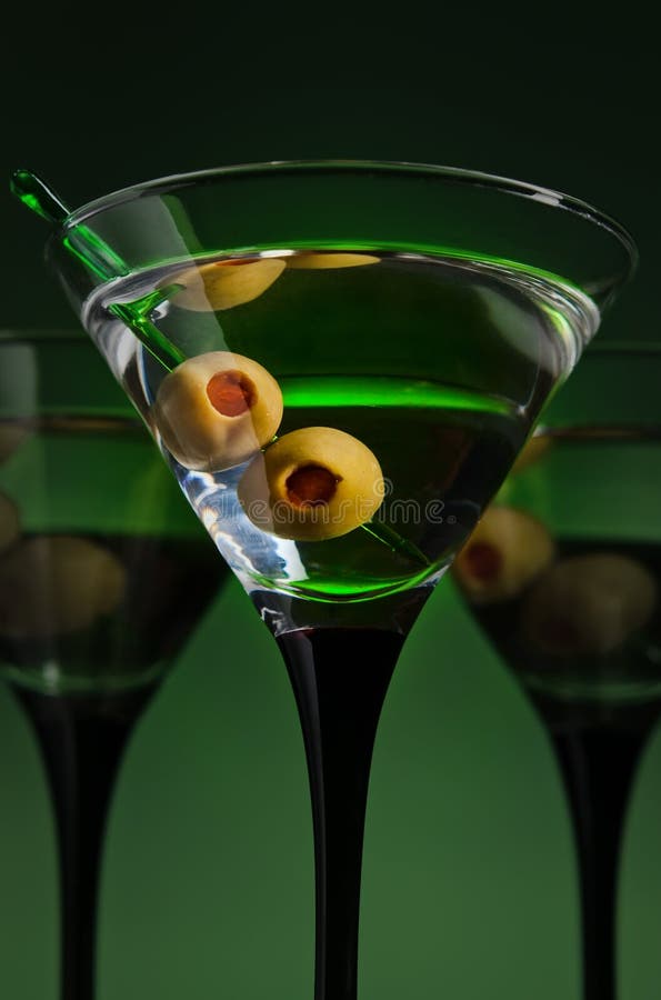 Glasses with Martini and Green Olives Stock Image - Image of macro ...