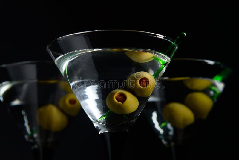 Glasses with Martini and Green Olives Stock Photo - Image of cool ...