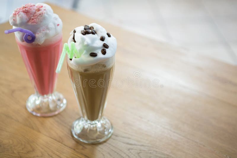 Glasses of Milkshake in Coffee Shop Stock Image - Image of people ...