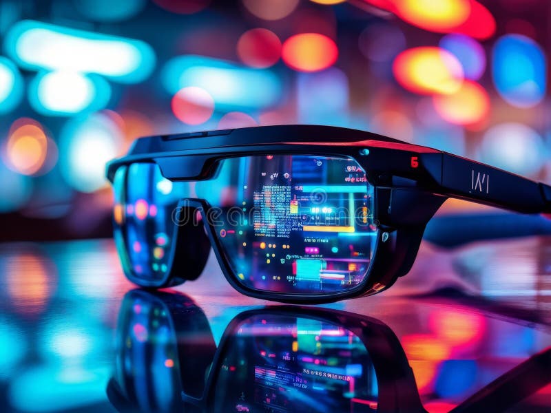 Glasses with Neon Holographic Futuristic Technology, Future Reality ...