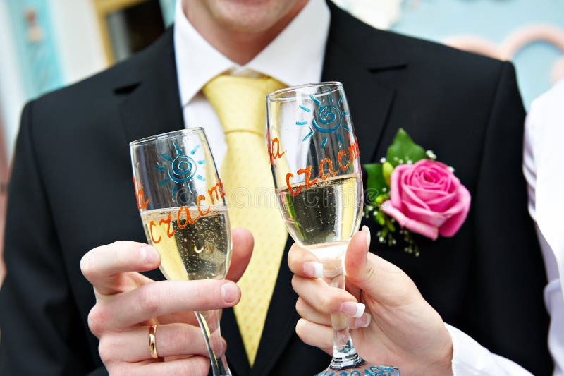 Glasses Newlyweds for Good Luck Stock Image - Image of triumph, glass ...