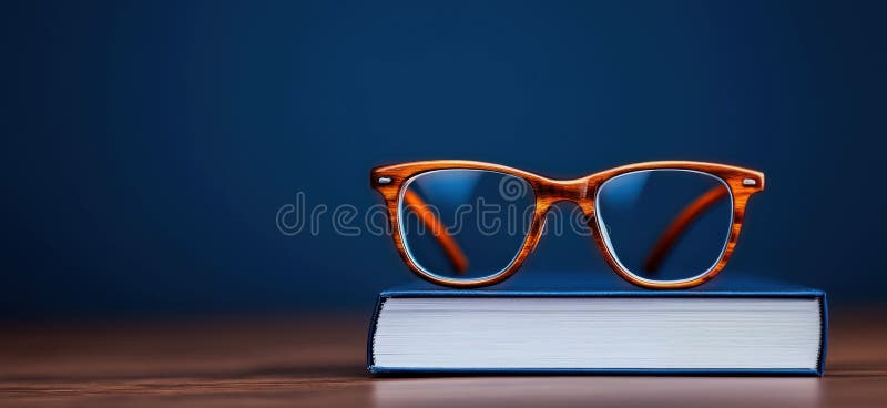 Glasses on Open Book with Blue Background Creating Elegant Composition ...
