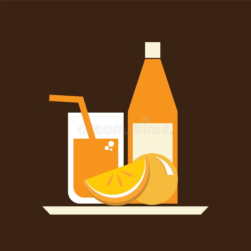Glasses of Orange Juice and Bottle on Serving Tray Stock Vector ...