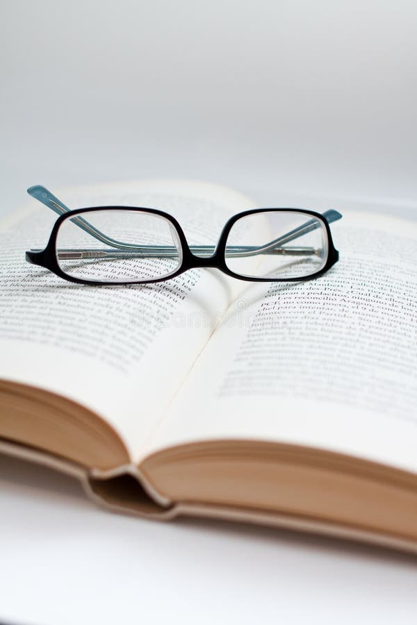 Open Book with Glasses and Pen Stock Photo - Image of paragraph ...