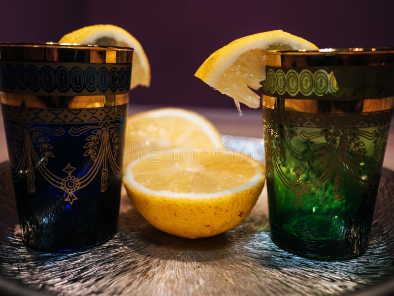 Glasses with Pattern and Lemon Stock Image - Image of food, lemon ...