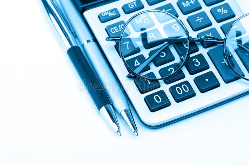 Glasses and Pen on Calculator Stock Image - Image of accessories ...