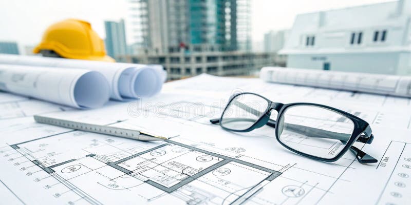 Glasses on Plan Design. Concept of Architecture, Construction Stock ...