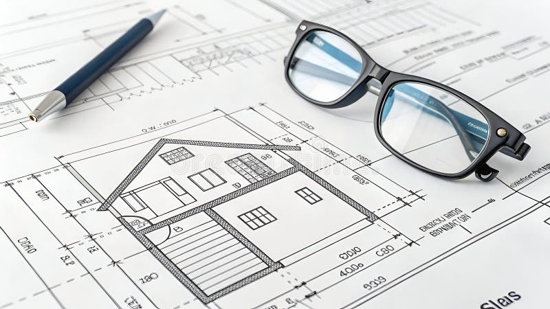Glasses on Plan Design Concept of Architecture and Construction Stock ...