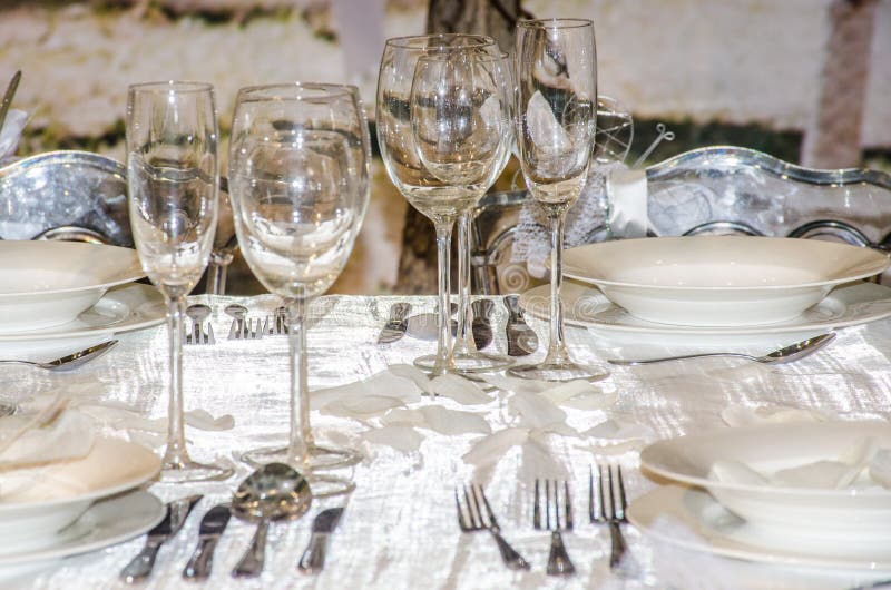 Glasses Set Out on Wedding Table Stock Photo - Image of table, marriage ...