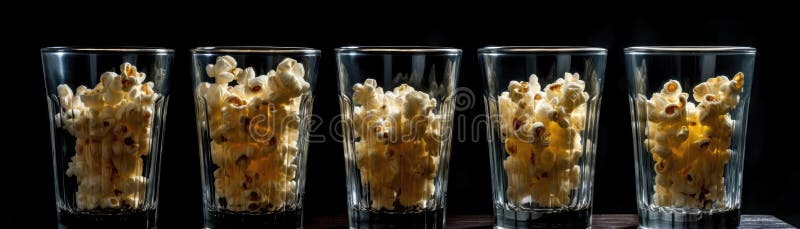 Glasses of Popcornon Black Background Wde Panoramic. Generative AI ...