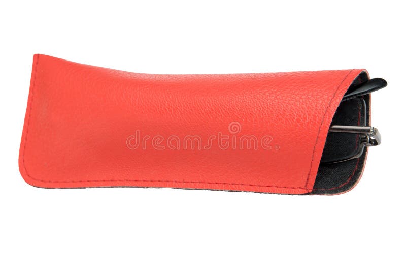 Glasses in Red Leather Case Isolated on White Background Closeup Stock ...