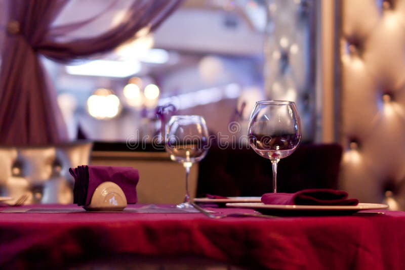 Glasses on Red Tablecloth, Table Setting in a Restaurant, Buffet Stock ...
