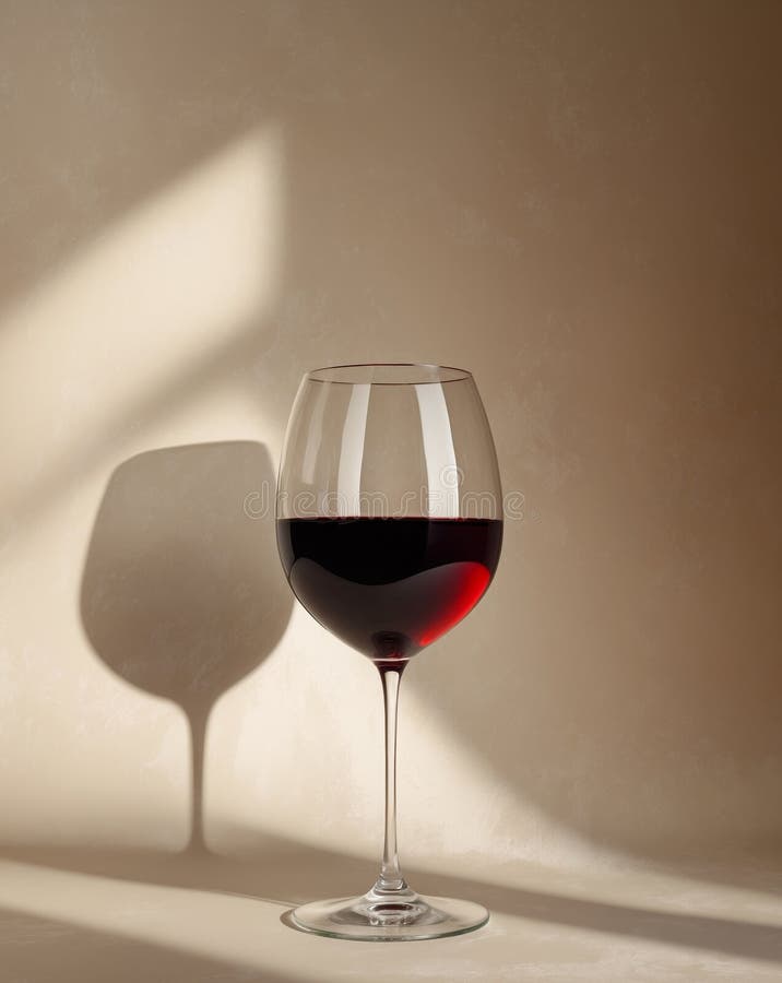 Glasses of Red Wine Casting Shadows on a Beige Background Stock Photo ...