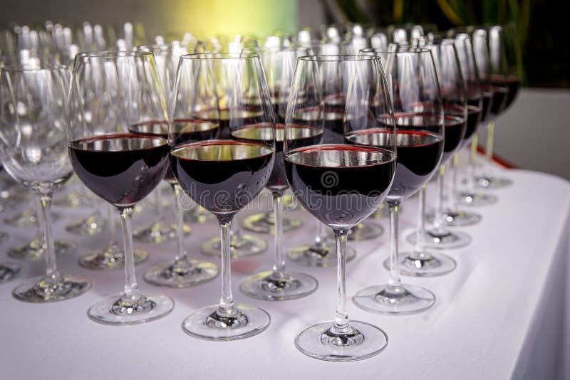 Glasses with Red Wine. Event Catering Stock Photo - Image of colour ...