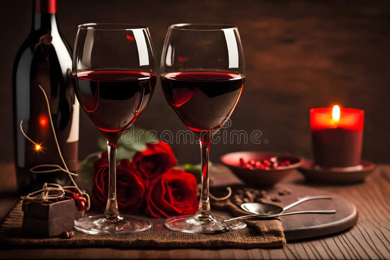 Glasses of Red Wine in a Restaurant. Romantic Dinner Stock Illustration ...