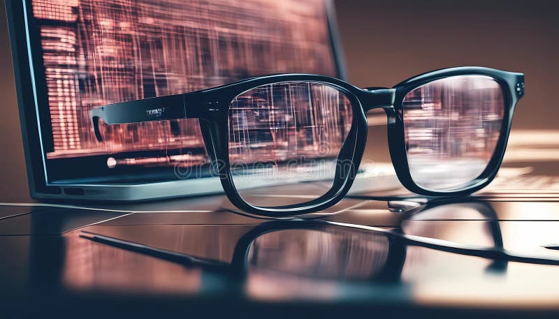 Glasses Reflecting Computer Monitor with Data.show Humans Using Apps or ...