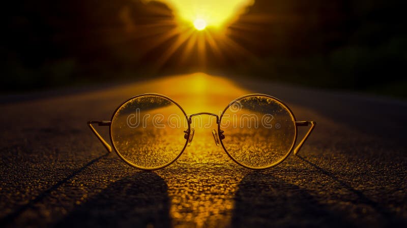 Glasses Reflecting the Sun S Rays on an Empty Road, Symbolizing Clear ...