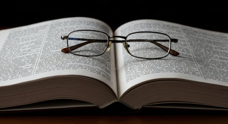 Glasses Rest on an Open Book Stock Illustration - Illustration of organ ...