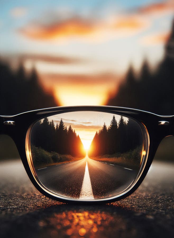 Glasses, the Road is Seen in Sharp Focus, Leading Towards a Bright ...