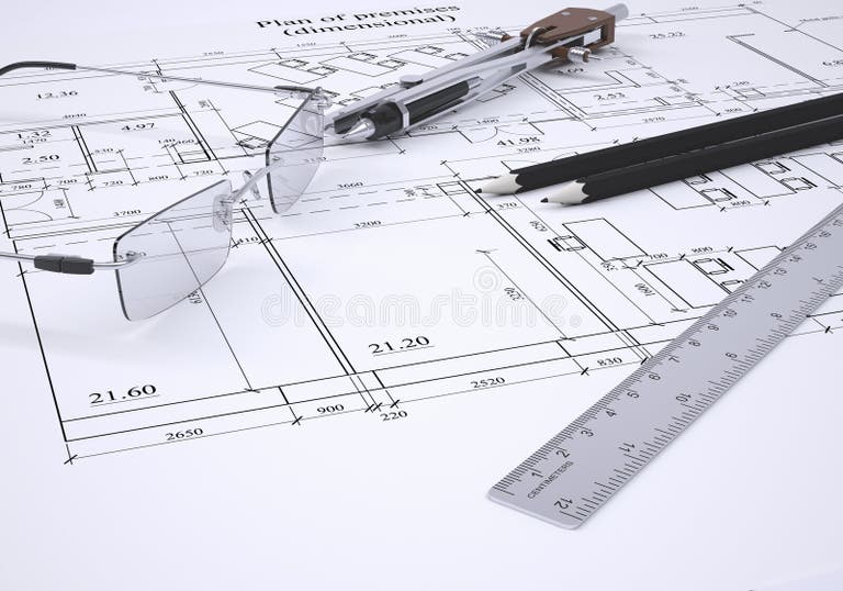 Glasses, Ruler, Compass and Pencils Stock Illustration - Illustration ...