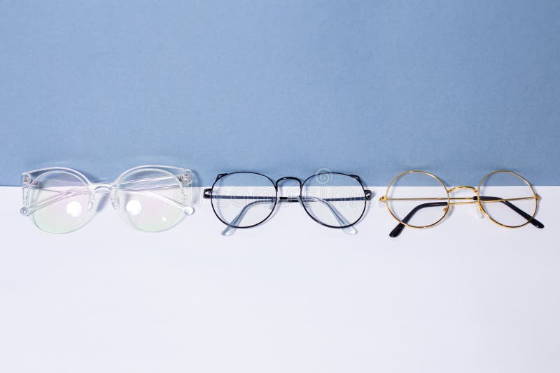 Glasses, Set of Glasses for Vision, on White and Blue Background, with ...