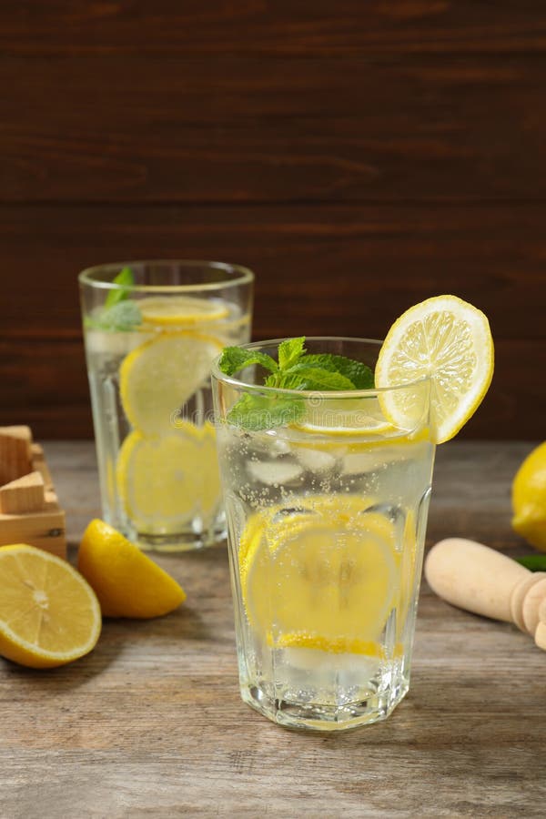 Glasses of Natural Lemonade with Mint on Table Stock Image - Image of ...