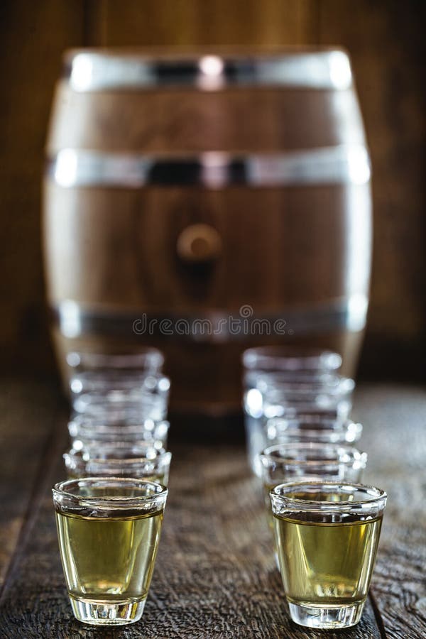Glasses of Tequila on the Bar Table Stock Photo - Image of lemon ...