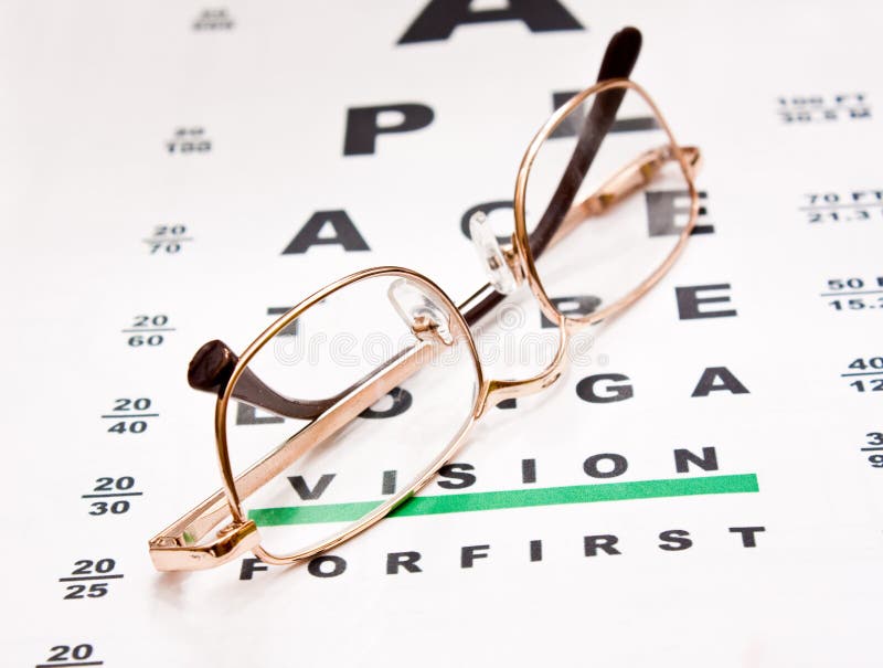 Glasses on test chart stock photo. Image of lense, health - 9836576