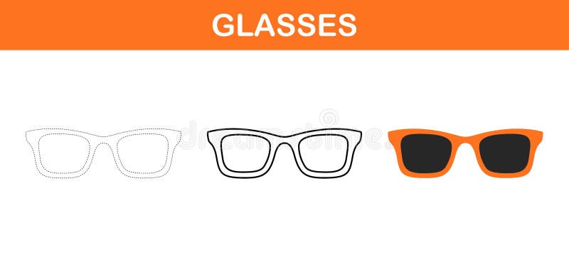 Glasses Tracing and Coloring Worksheet for Kids Stock Vector ...