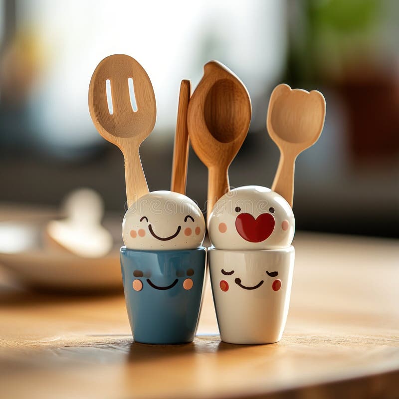 Glasses and Various Kitchen Utensils with Cute Shapes Smiling Happily ...