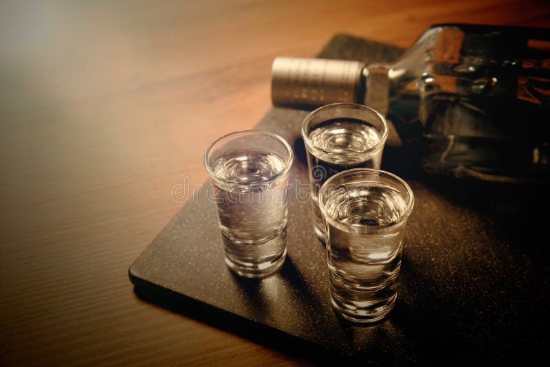 Glasses with Vodka on the Table Stock Photo - Image of cold, table ...
