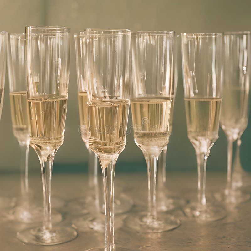 Glasses With White Champagne Wine Elegant Long Glasses Generative Ai