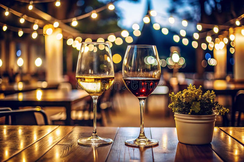 White and Red Wine in a Night Restaurant, Celebrating Stock ...